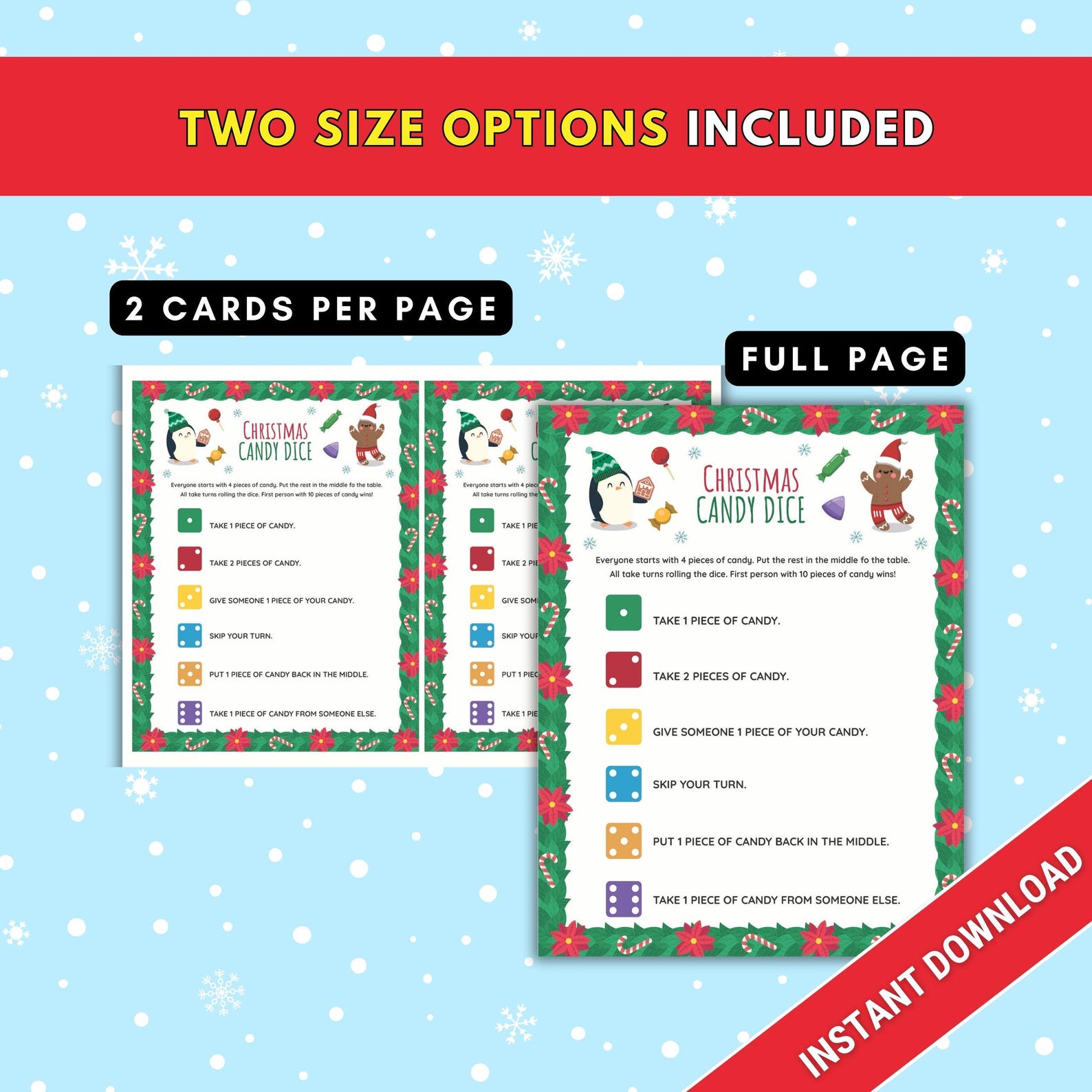 Christmas Candy Dice Game, Christmas Party Games for Kids, Printable ...