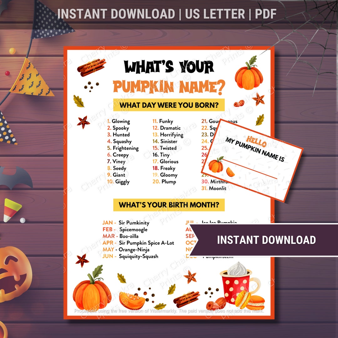 Halloween Pumpkin Name Game What's Your Pumpkin Name Game - Etsy