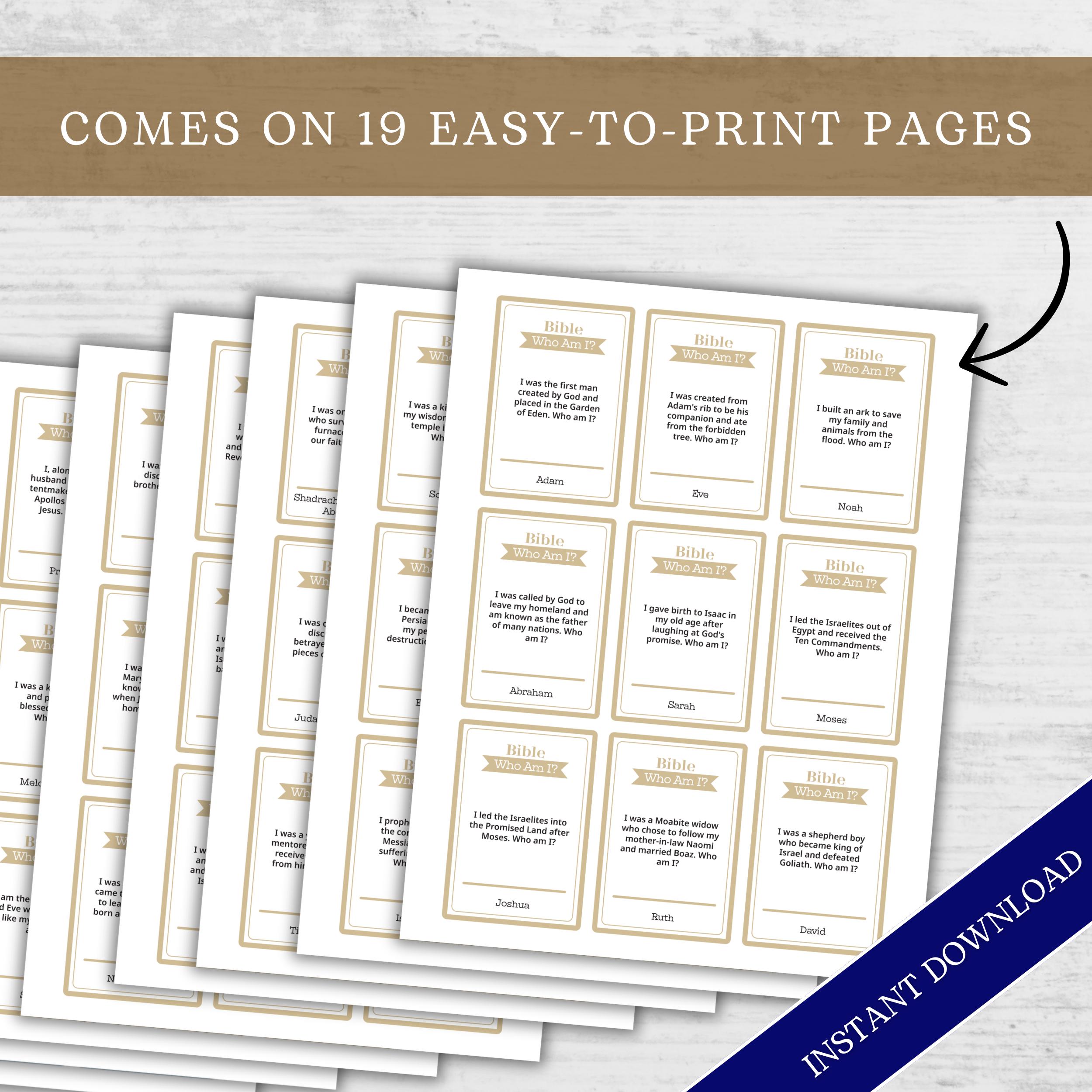 Bible Who Am I? Trivia Cards | Printable Christian Party Game for Kids ...