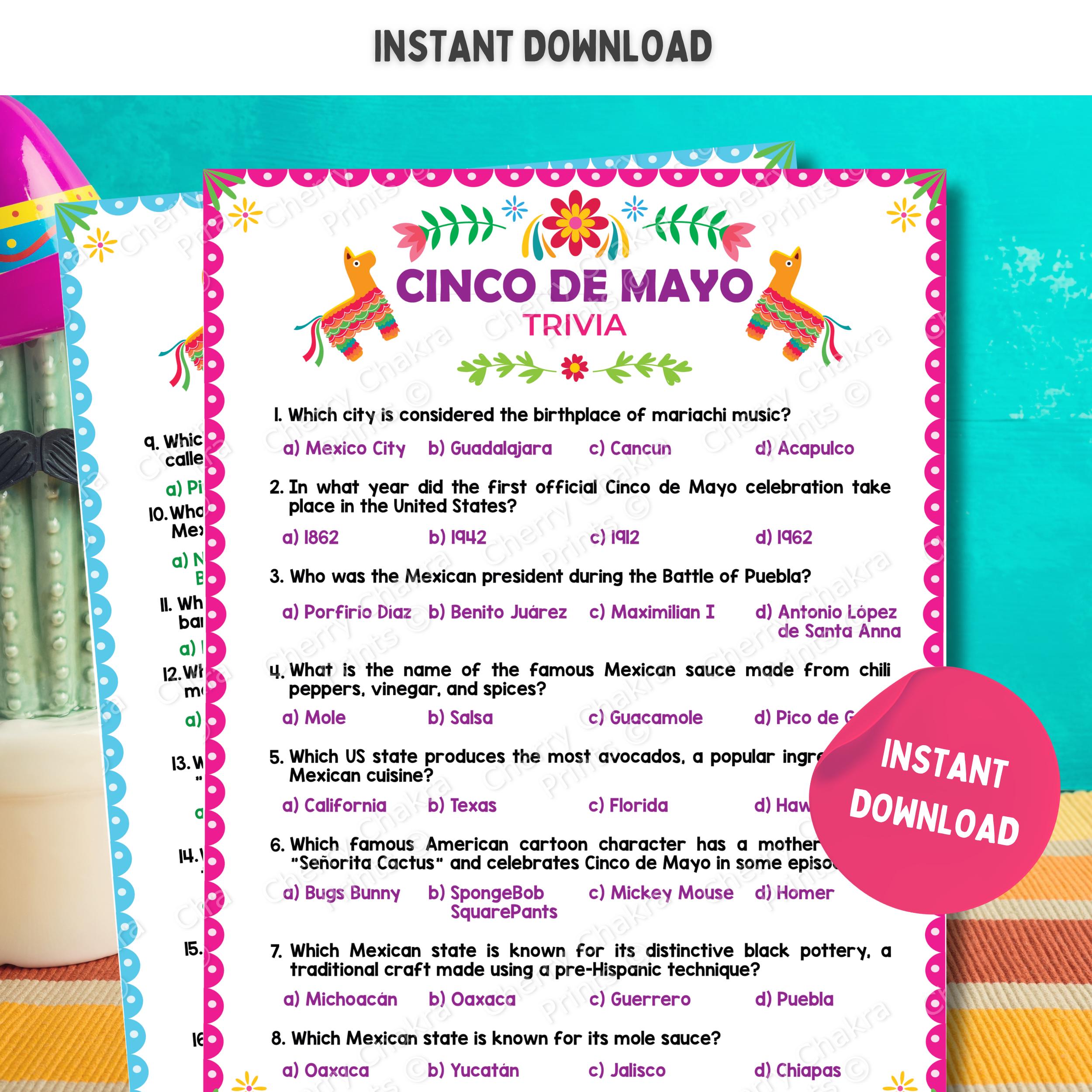 Cinco De Mayo Trivia Quiz Game | Cinco De Mayo Party Games for Family ...