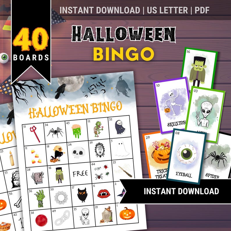 40 Printable Halloween Bingo Cards - Fun Halloween Party Group Game ...