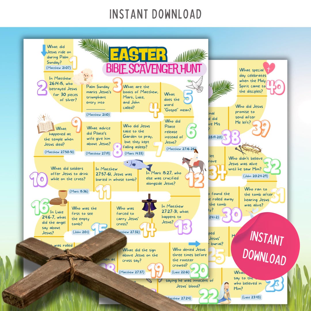 Easter Bible Scavenger Hunt | Fun Printable Easter Trivia Game for Kids ...