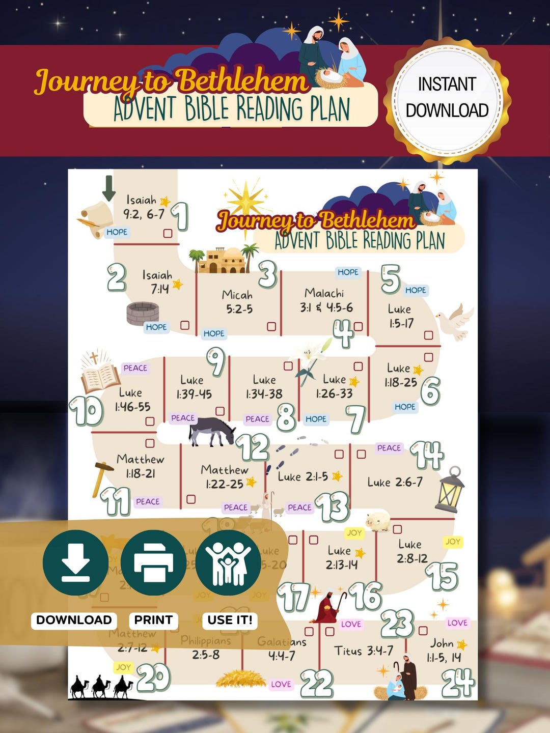 Nativity Advent Calendar for Kids, Printable Nativity Advent Calendar ...