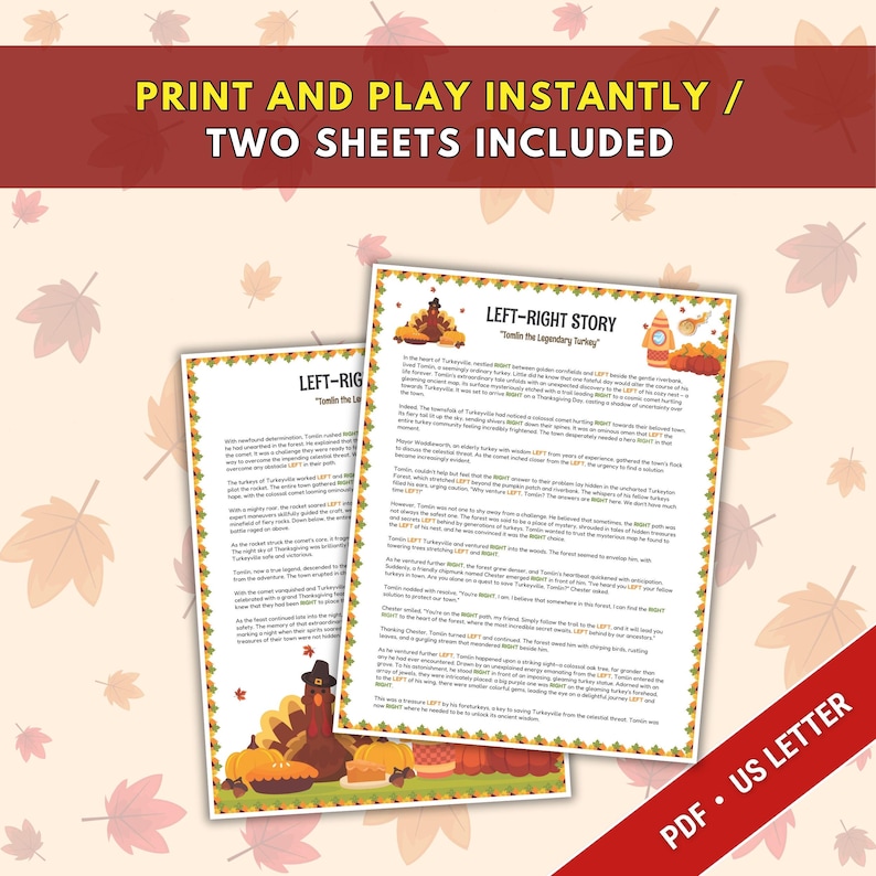 Thanksgiving Left Right Game, Thanksgiving Games Printable ...