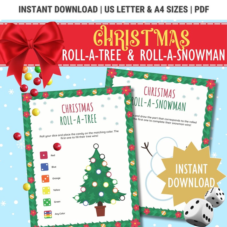 Fun Christmas Roll A Tree & Roll A Snowman Game Bundle, Printable Dice ...