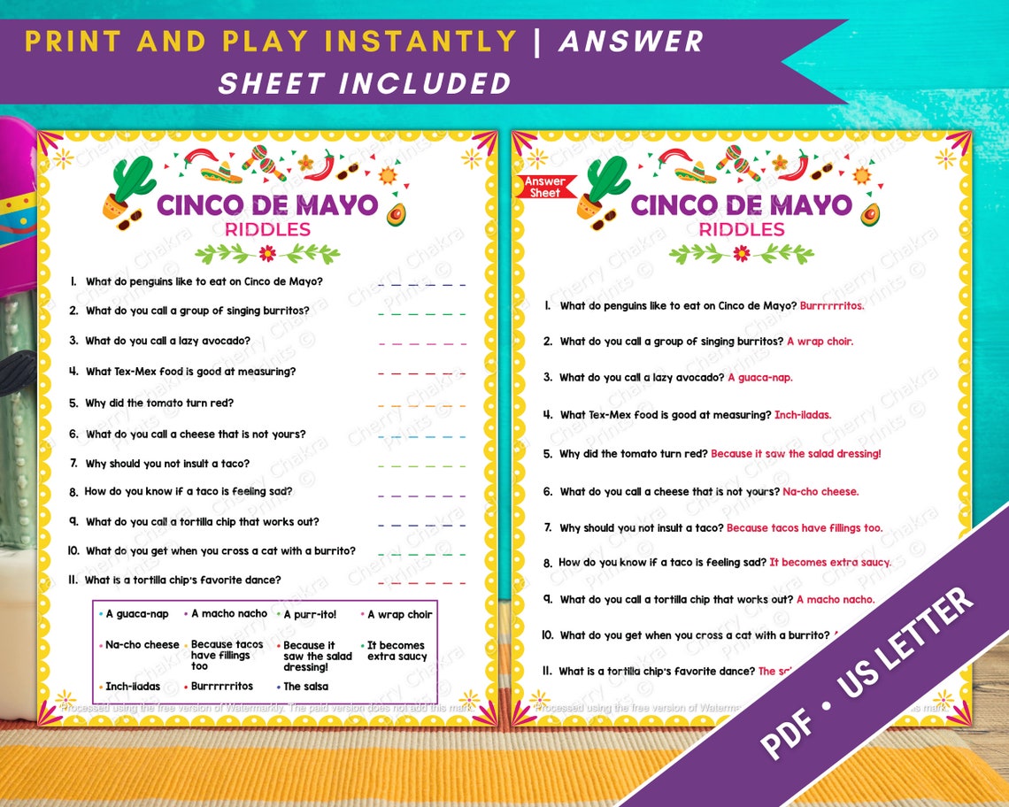 Cinco De Mayo Riddles Game, Printable Cinco De Mayo Fun Mexican Party ...