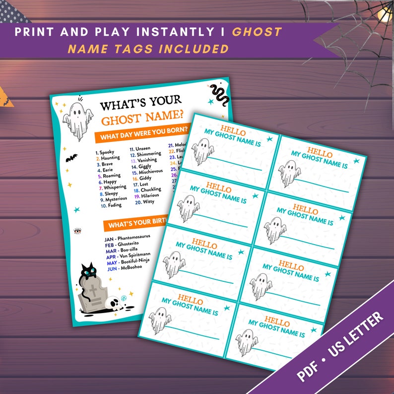 Halloween Ghost Name Game, What's Your Ghost Name Game WITH NAMETAGS ...