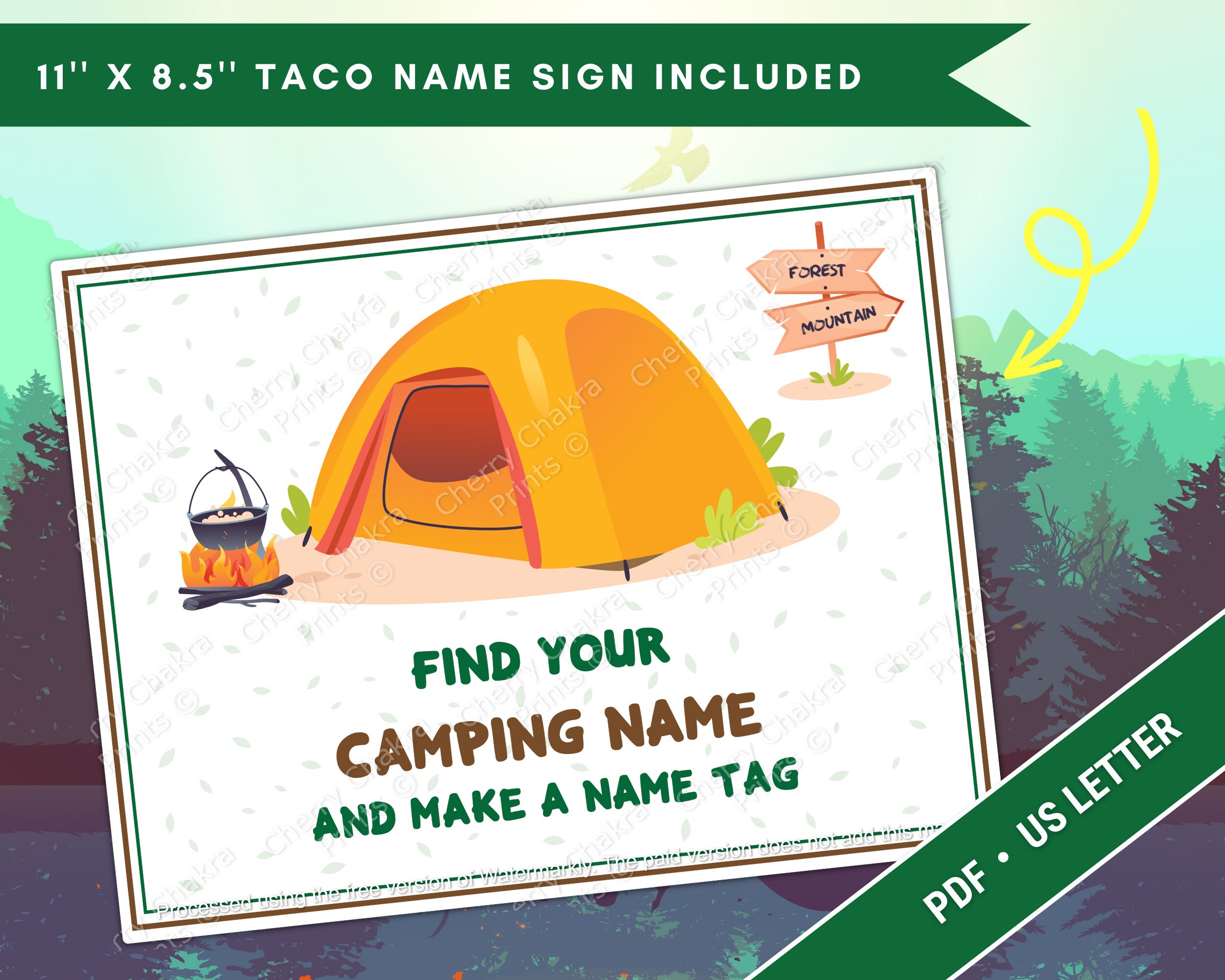 What's Your Camping Name Game WITH NAMETAGS & SIGN | Camping Birthday ...