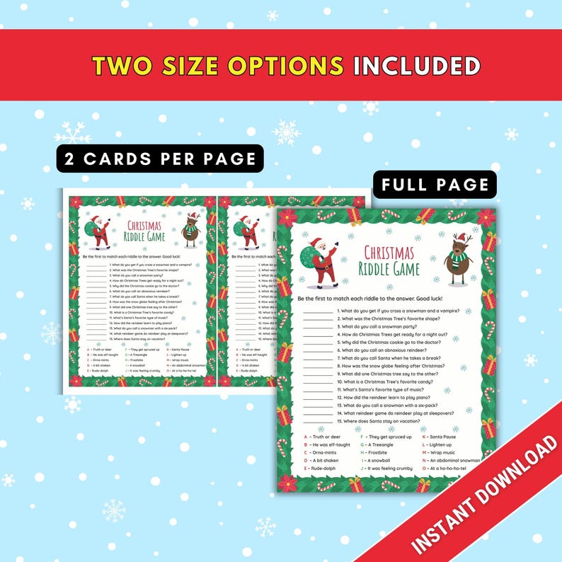 Christmas Riddles Game Printable, Printable Christmas Party Game, Fun ...