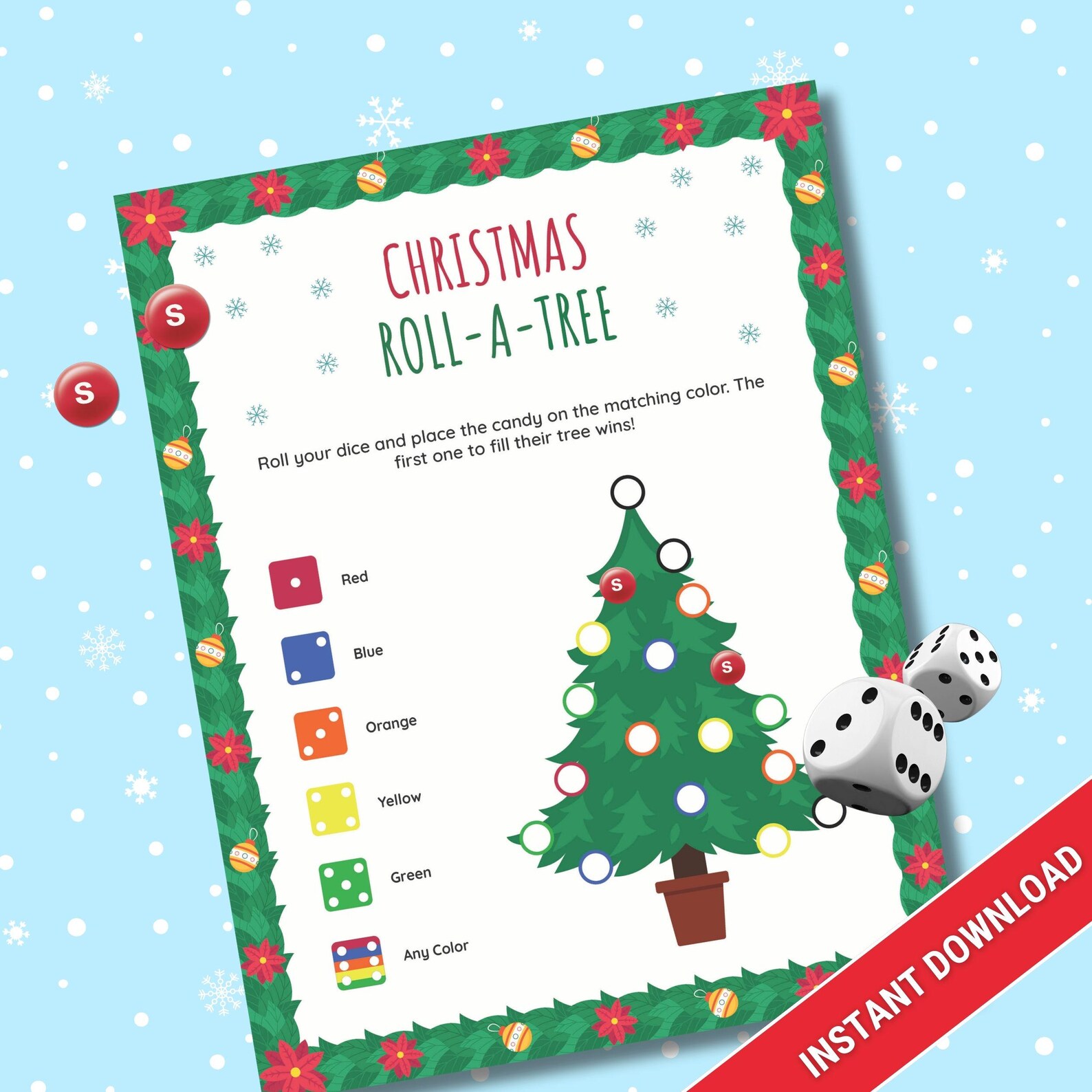 Fun Christmas Roll A Tree & Roll A Snowman Game Bundle, Printable Dice ...