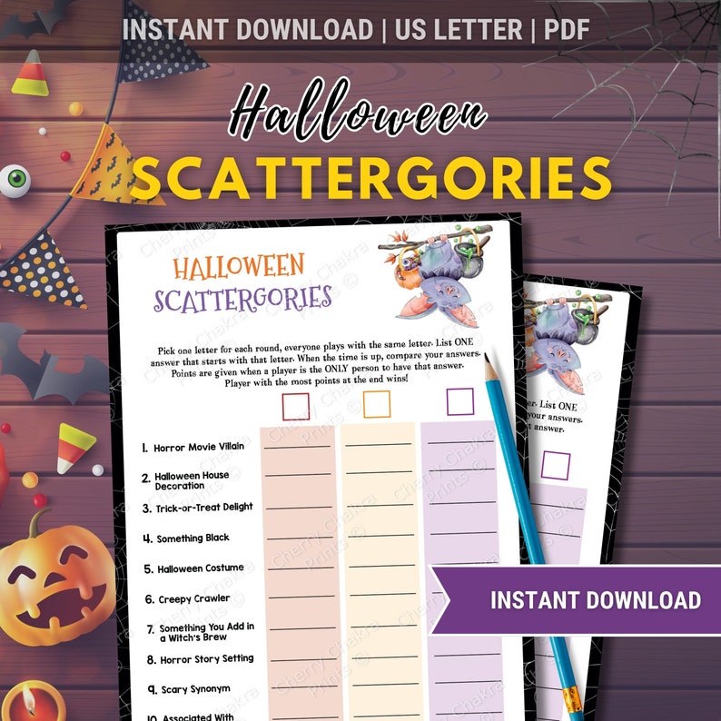 Halloween Scattergories Game, Printable Halloween Game, Halloween Word ...