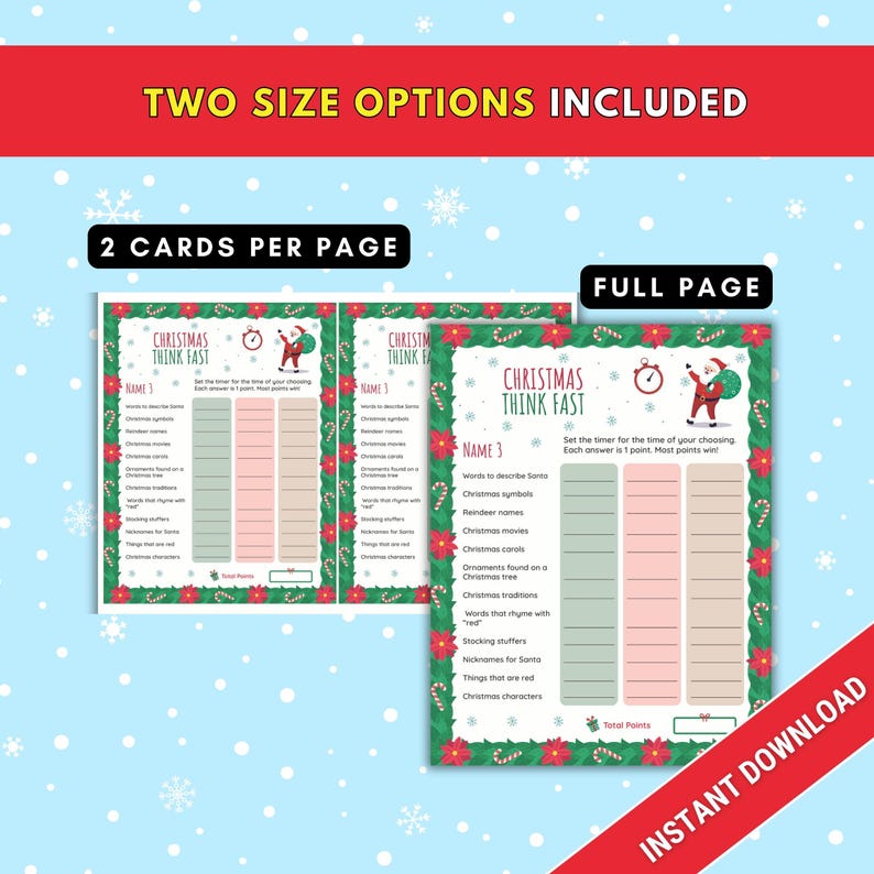 Christmas Think Fast Game, Christmas Think Quick Game, Christmas Word ...