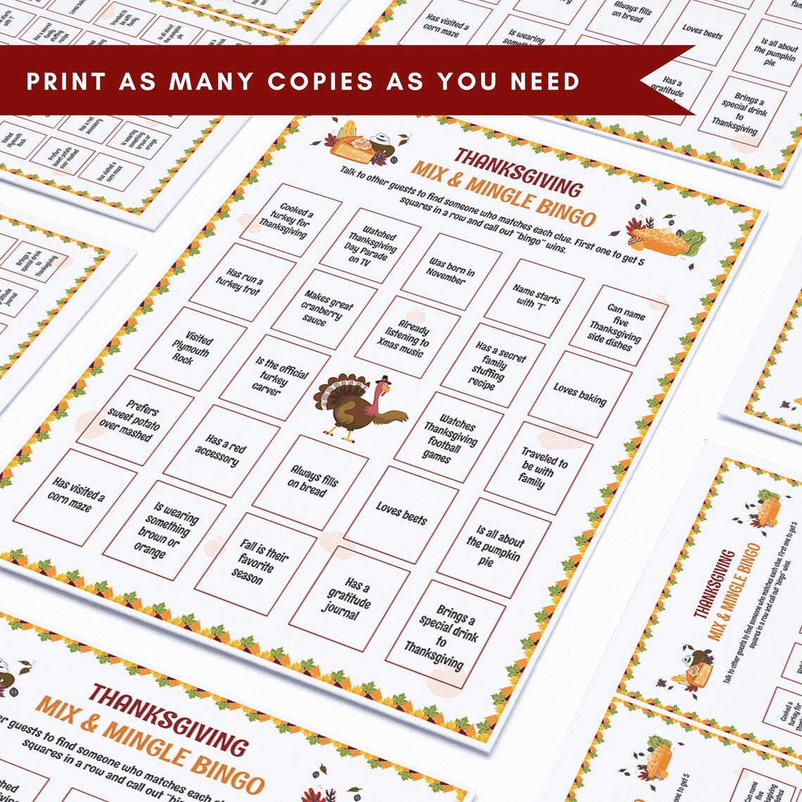 Thanksgiving Icebreaker Bingo Game, Mix and Mingle Icebreaker ...