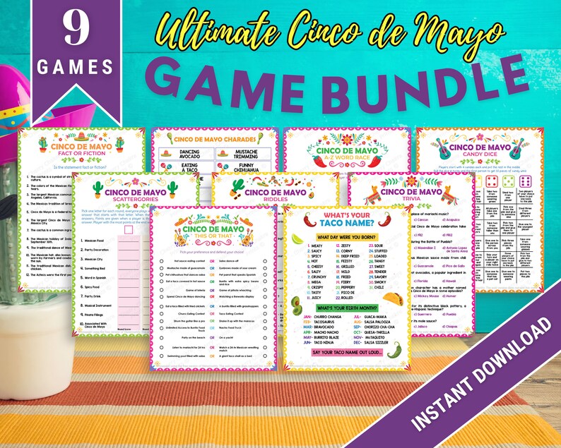 9 Cinco De Mayo Games Bundle Printable Cinco De Mayo Fun - Etsy