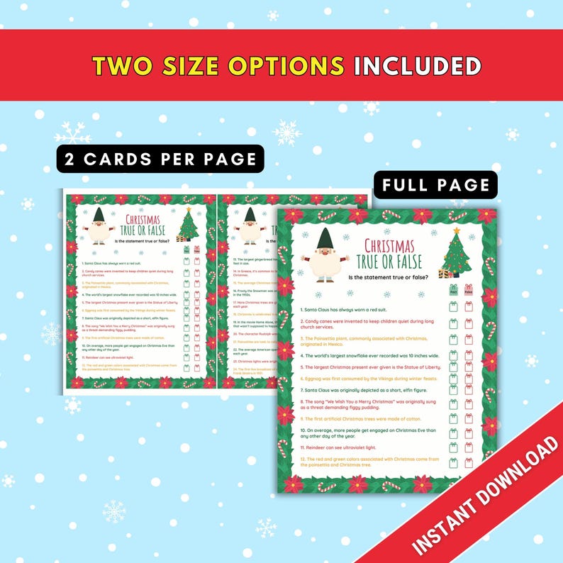 Christmas True or False Game, Printable Christmas Game, Fun Christmas ...