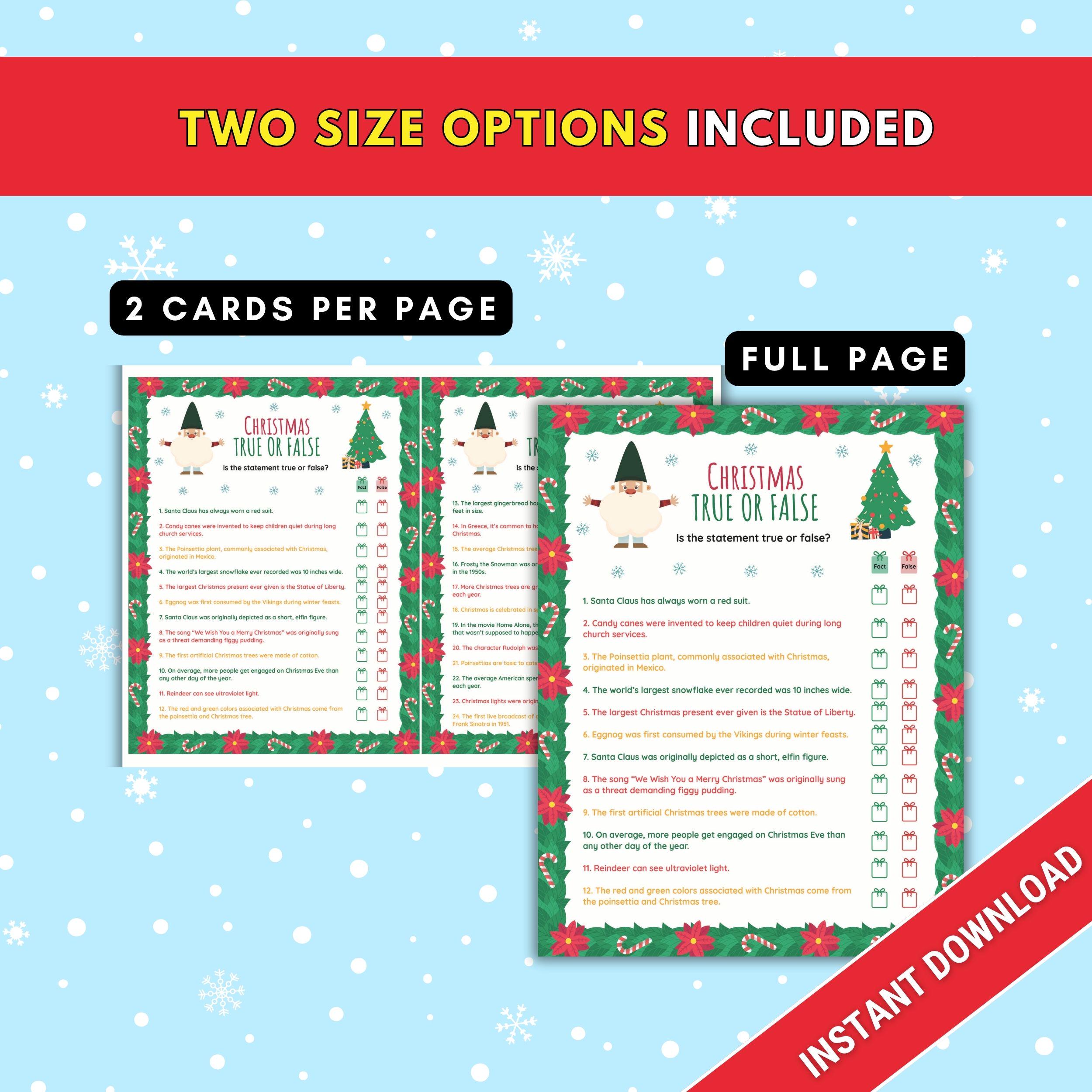 Christmas True or False Game, Printable Christmas Game, Fun Christmas ...