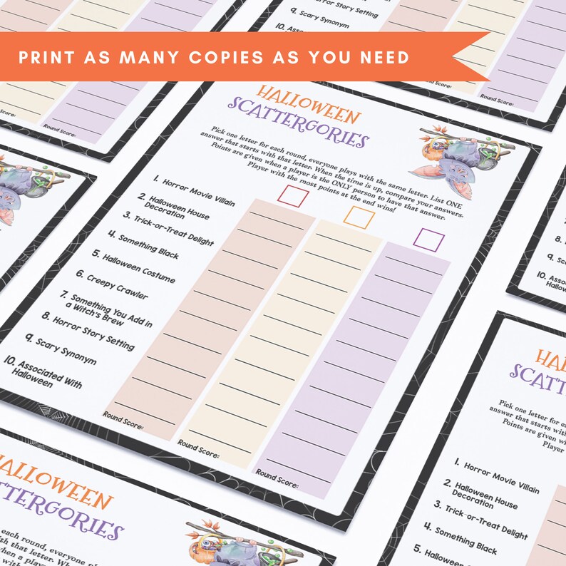 Halloween Scattergories Game, Printable Halloween Game, Halloween Word ...