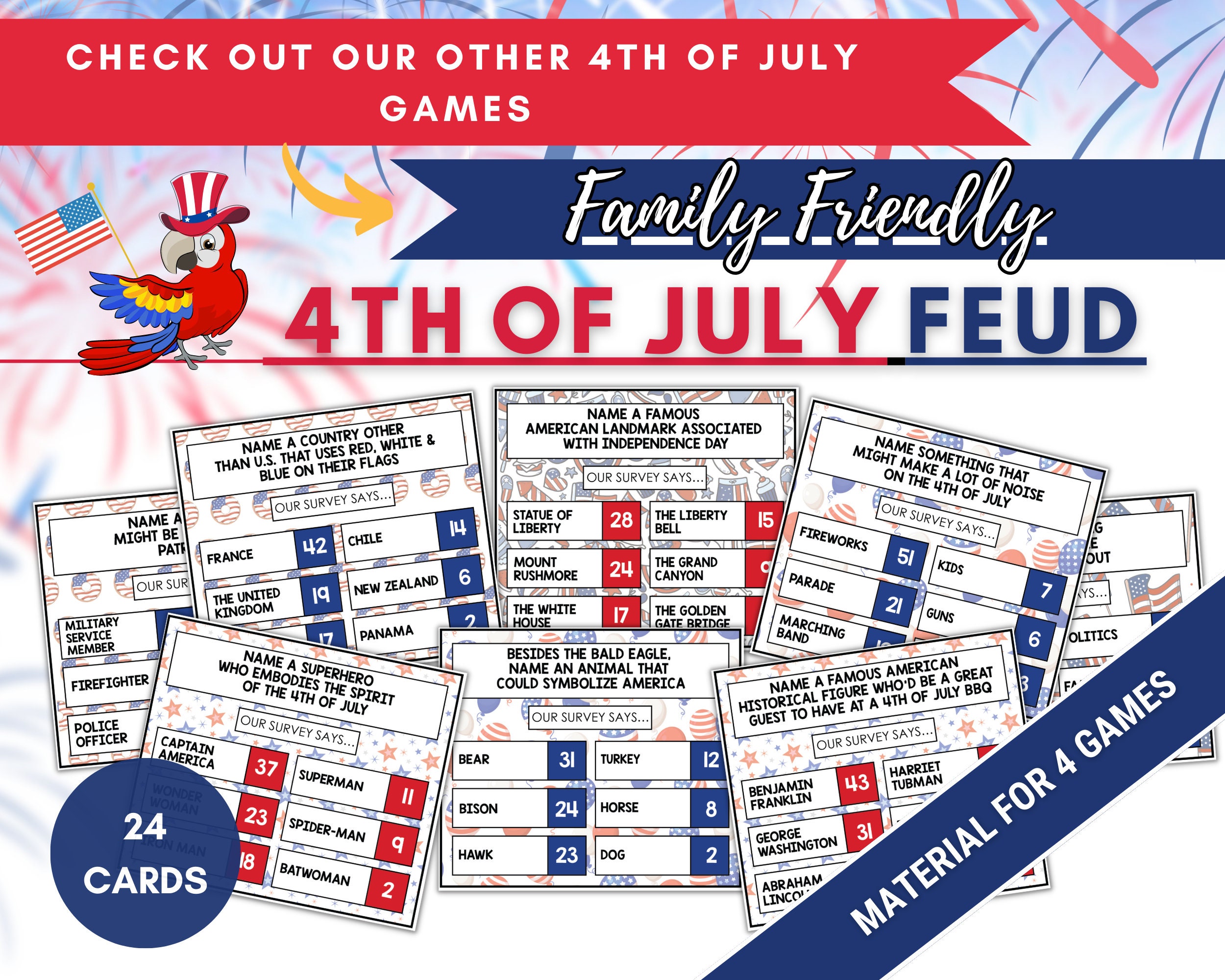 4th of July Patriotic Trivia Game, Printable Independence Day Fun Party ...