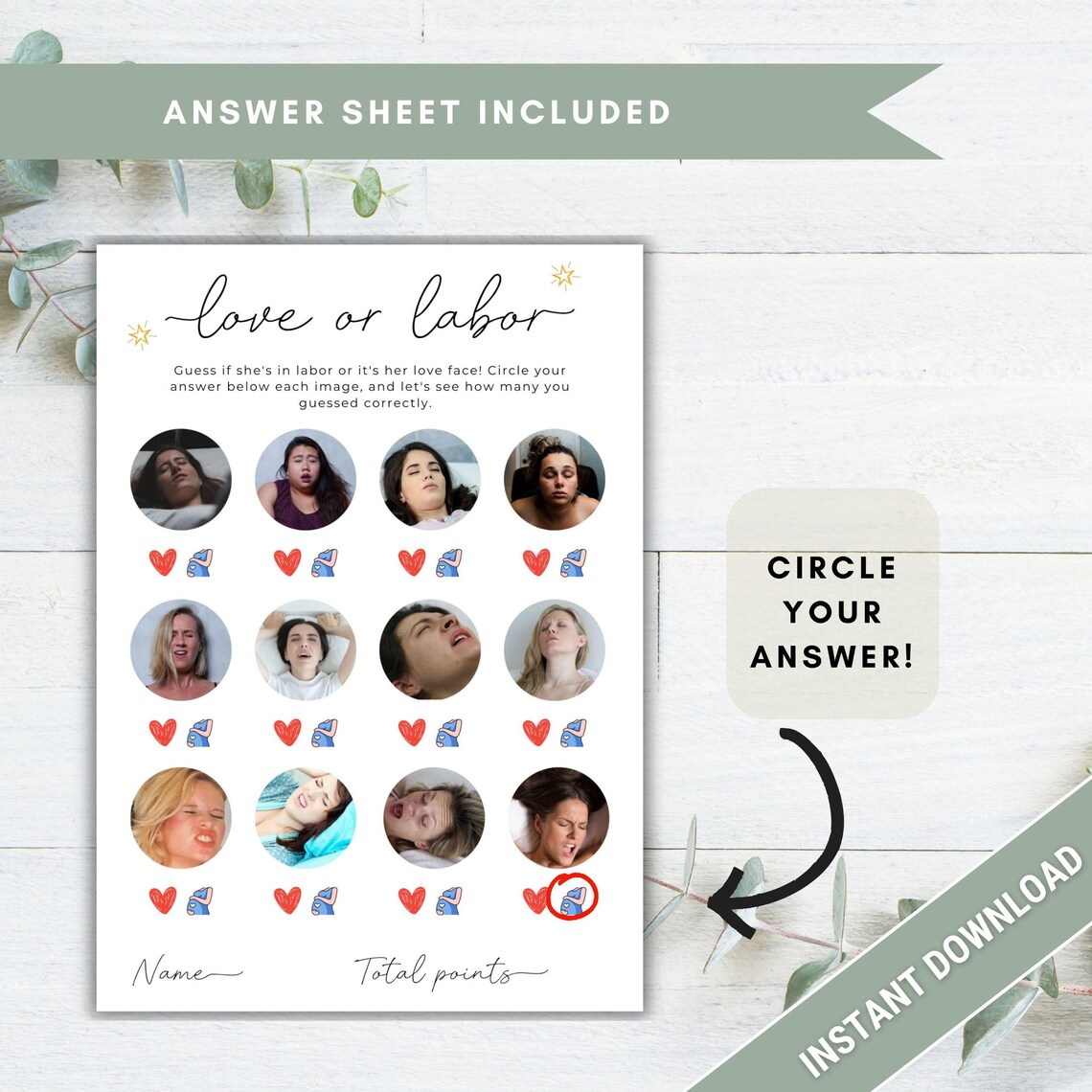 Funny Baby Shower Love or Labor Game | Fun Minimalist Baby Shower Game ...