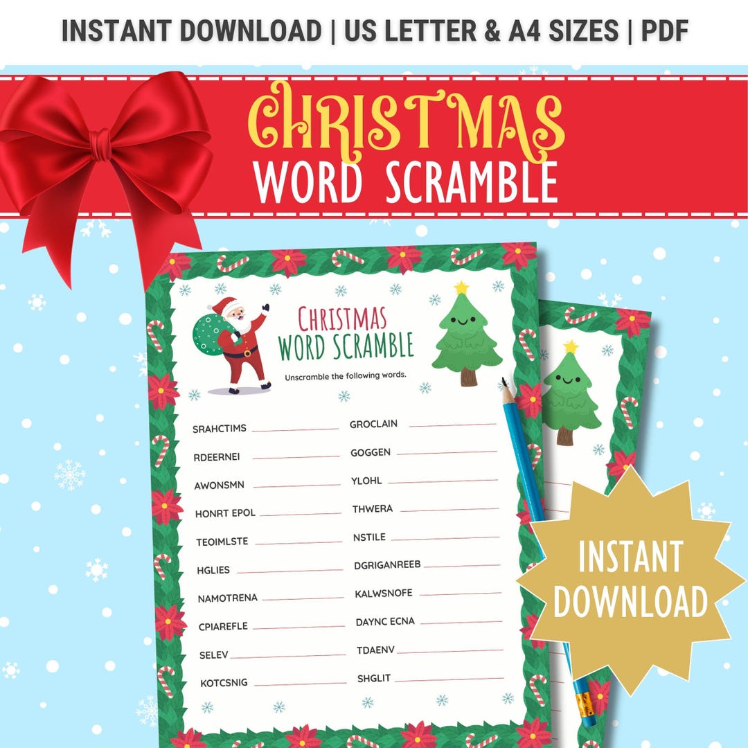 Christmas Word Scramble Game, Fun Christmas Word Game for Kids & Adults ...