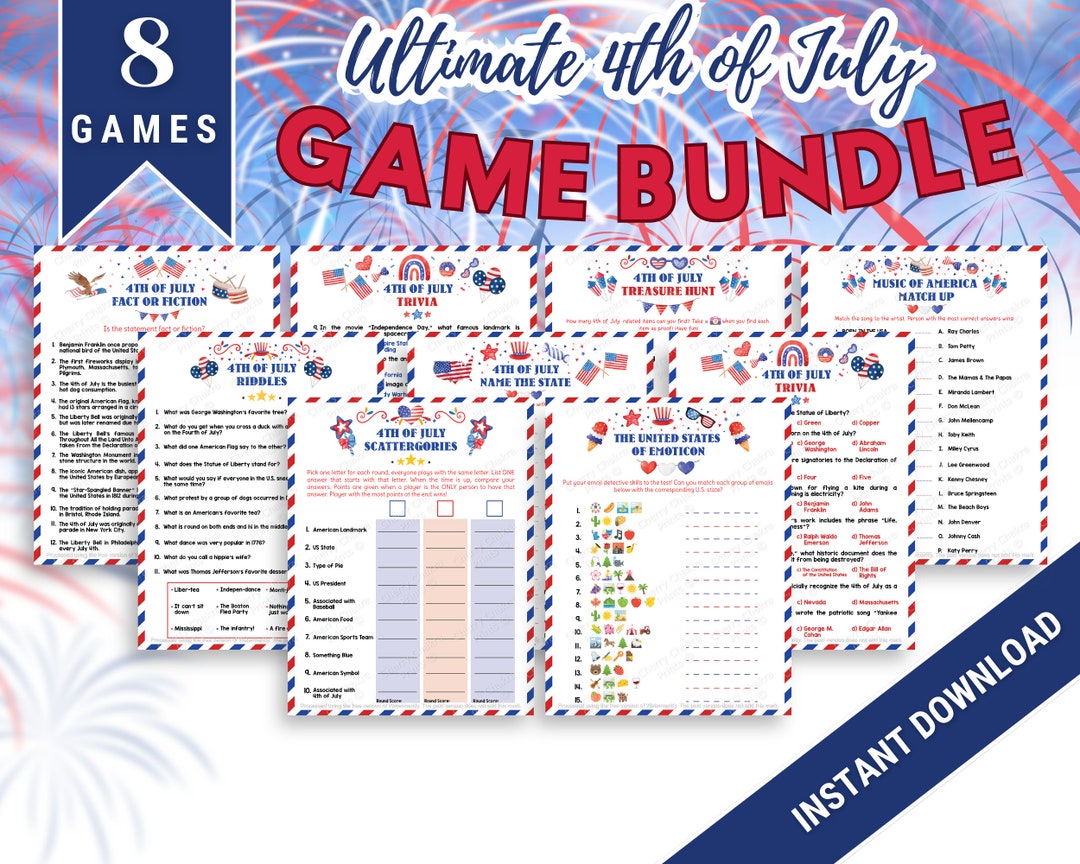 4th of July Patriotic Games Bundle, Printable Independence Day Fun ...