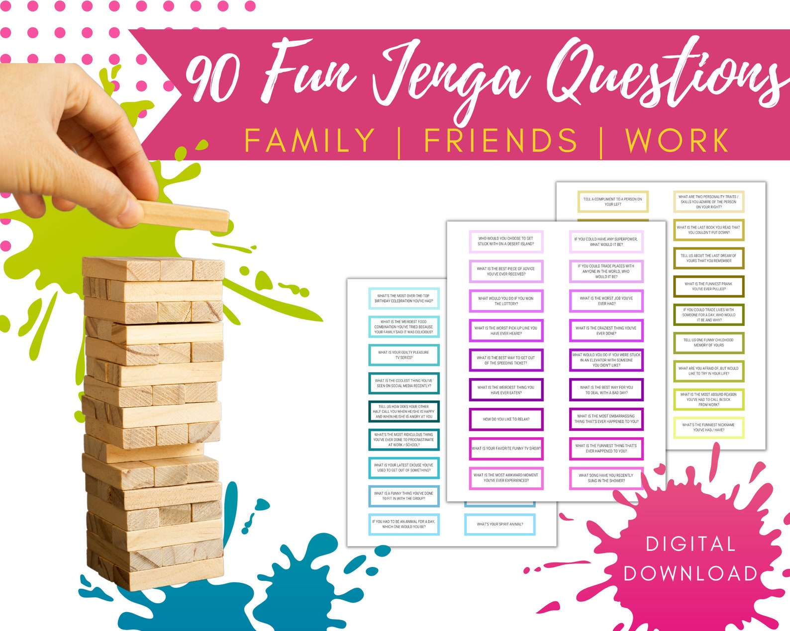 Jenga Questions & Conversation Starter Cards for Family Friends Party ...