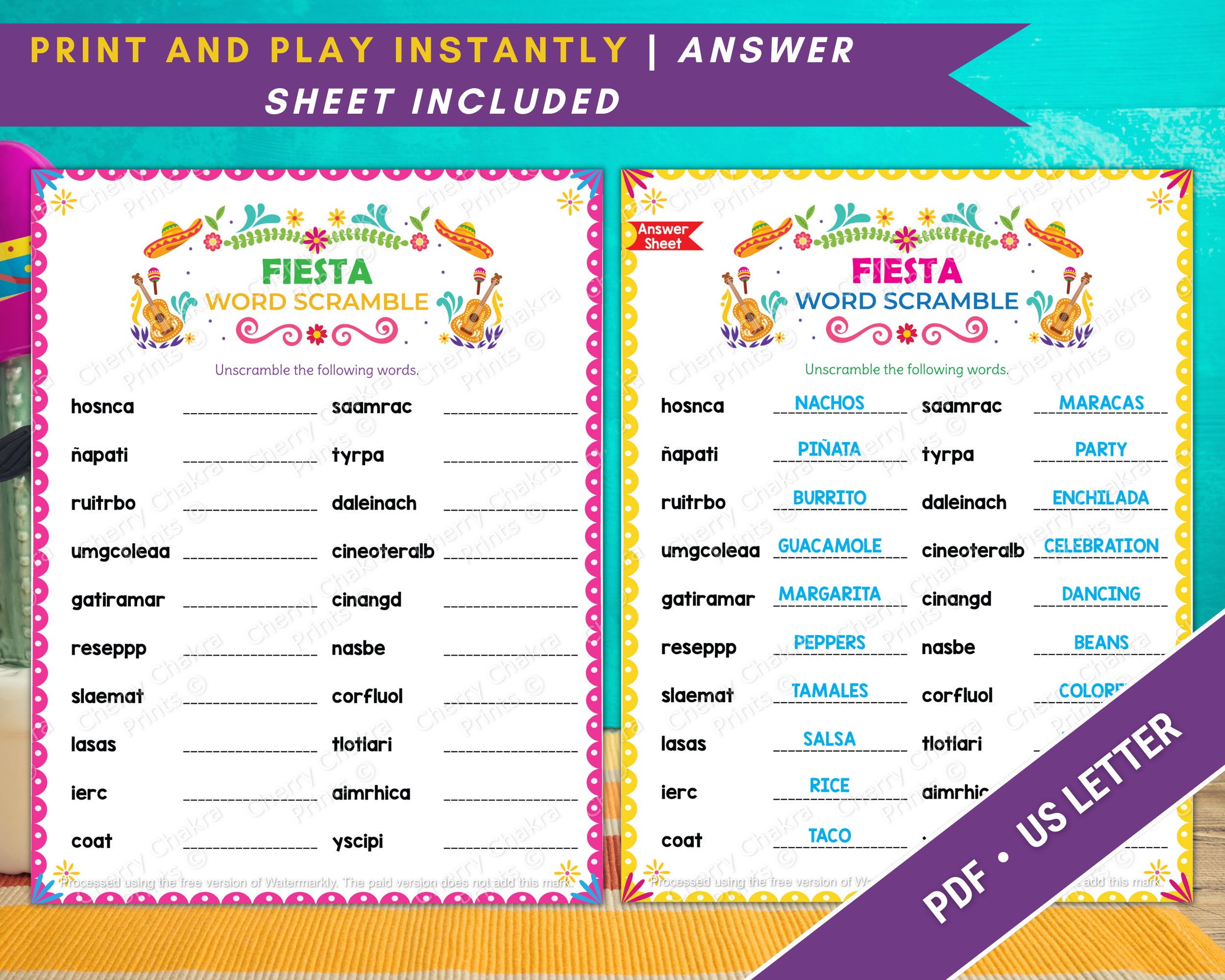 Fiesta Word Scramble Game, Printable Mexican Party Games for a Fiesta ...