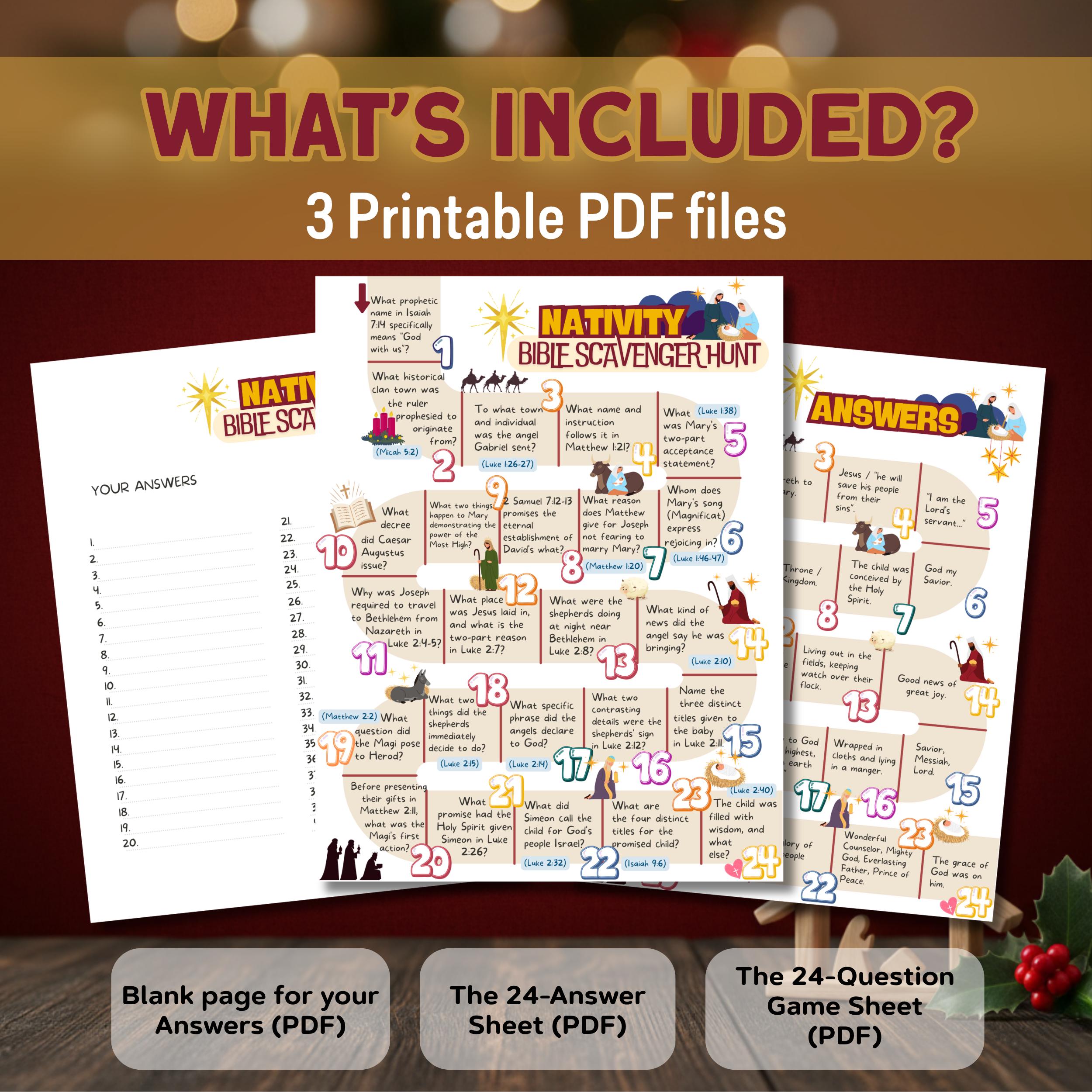 Nativity Bible Scavenger Hunt Trivia Game, Chronological Christmas ...