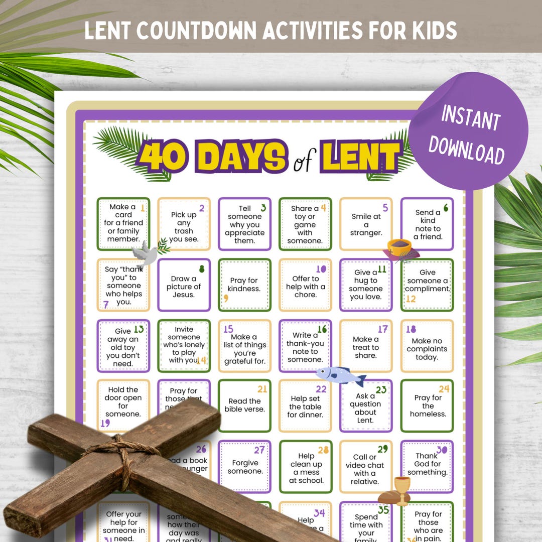 40 Days Lent Countdown Calendar, 40 Days of Prayer Lent, Kids Lenten ...