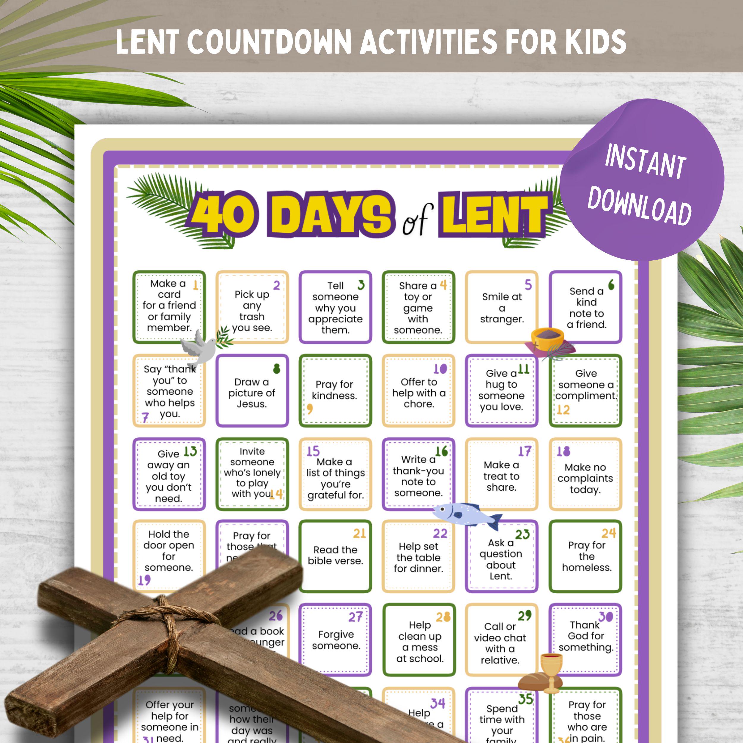 40 Days Lent Countdown Calendar, 40 Days of Prayer Lent, Kids Lenten ...