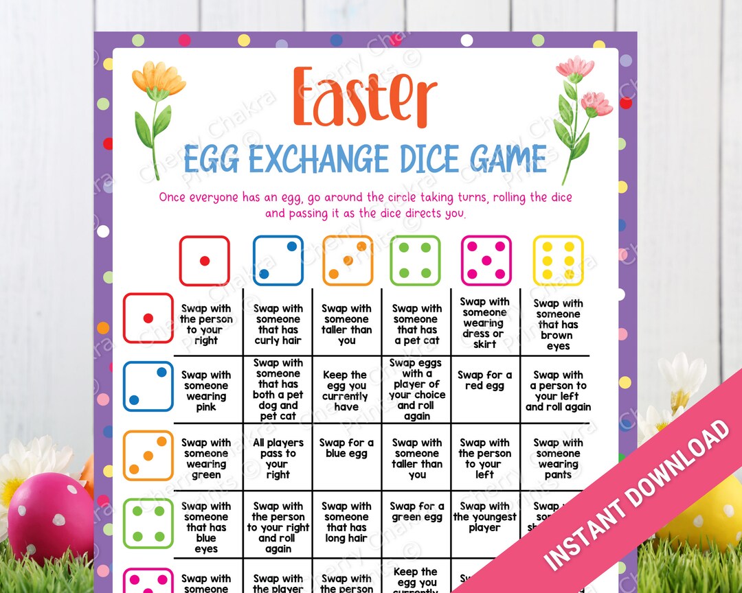 Easter Egg Exchange Dice Game | Printable Easter Games | Easter Party ...