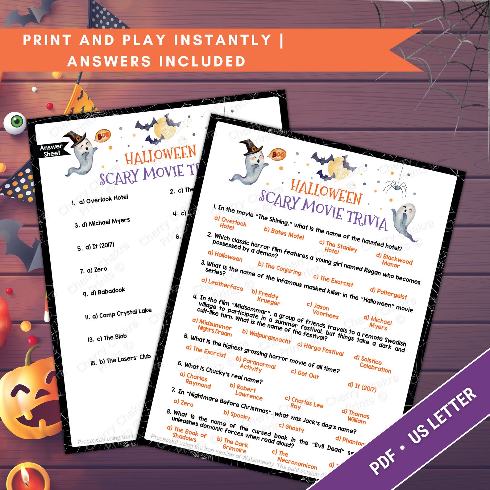 Halloween Scary Movie Trivia Game, Halloween Printable Games, Horror ...