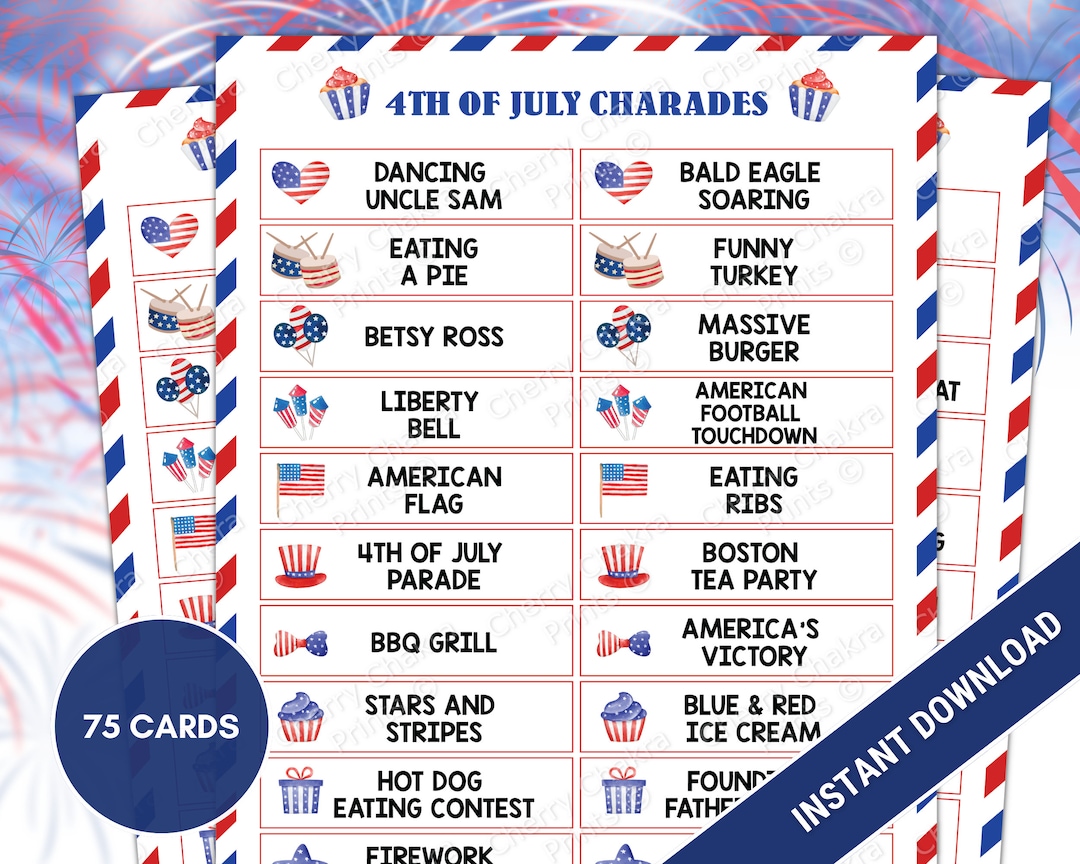 4th of July of Charades Game -the Fun Family Party Game of Acting Out ...