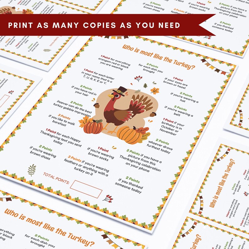 Thanksgiving Who is Most Like the Turkey, Thanksgiving Game Printable ...