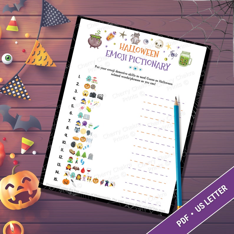 Halloween Emoji Pictionary Party Game, Halloween Printable Picture ...