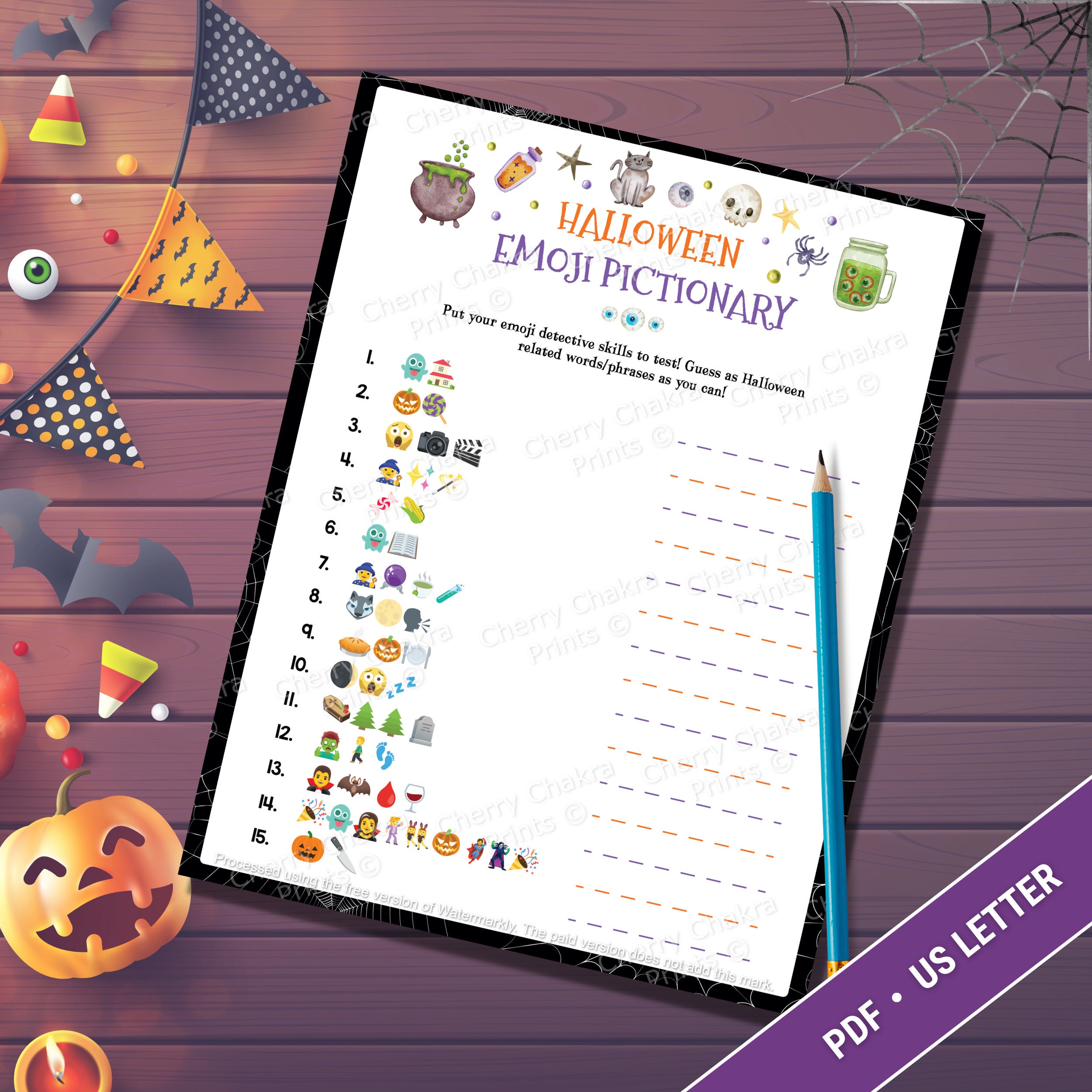 Halloween Emoji Pictionary Party Game, Halloween Printable Picture ...