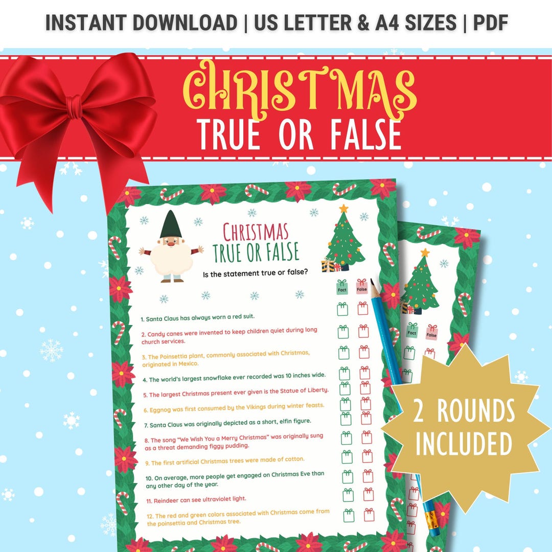 Christmas True or False Game, Printable Christmas Game, Fun Christmas ...