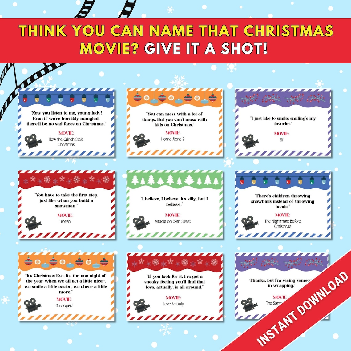 Name the Christmas Movie Game, Printable Christmas Game, Christmas ...