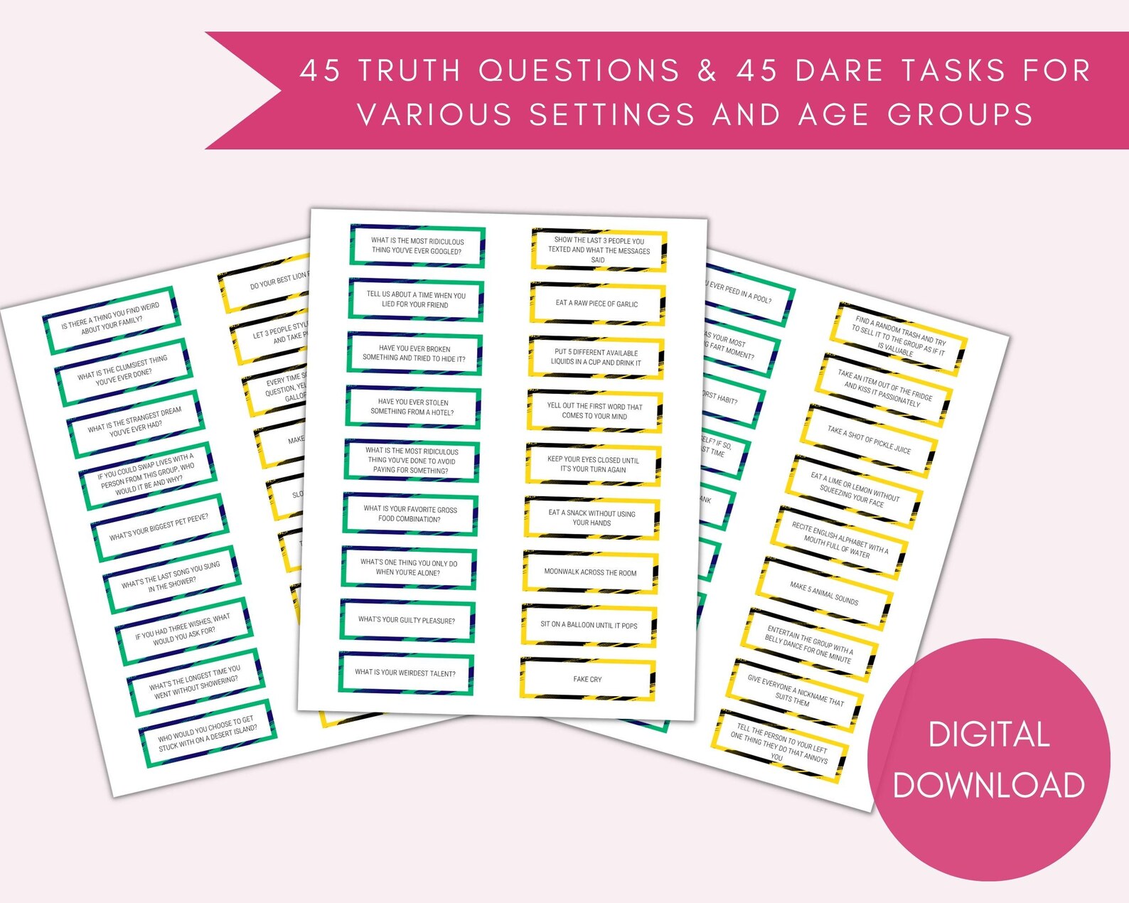 Jenga Truth or Dare Printable Cards for Family Friends Party Work ...