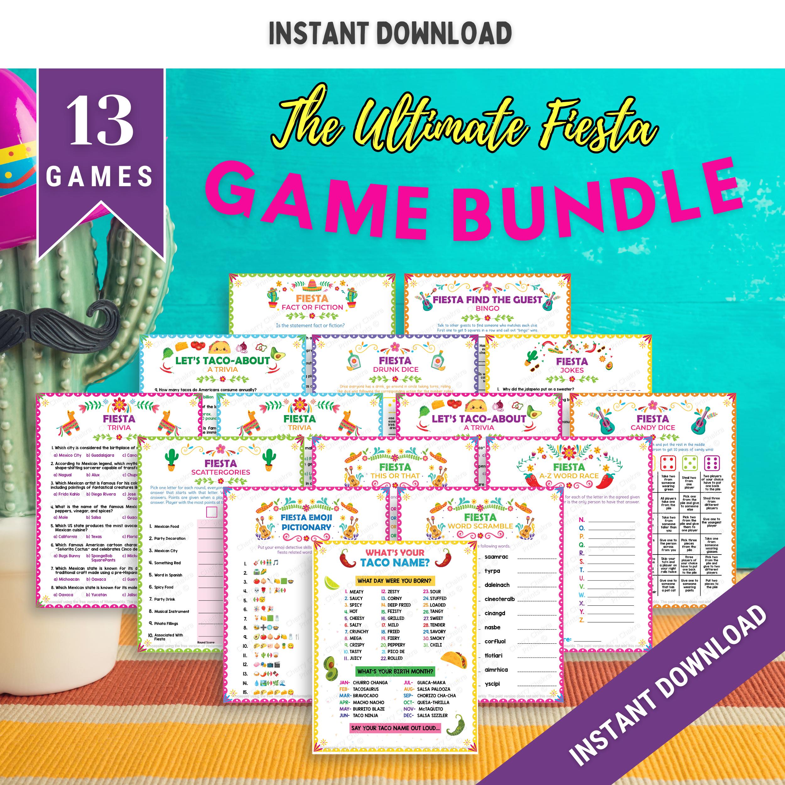 Fiesta Games Bundle, Printable Mexican Party Games for a Fiesta ...
