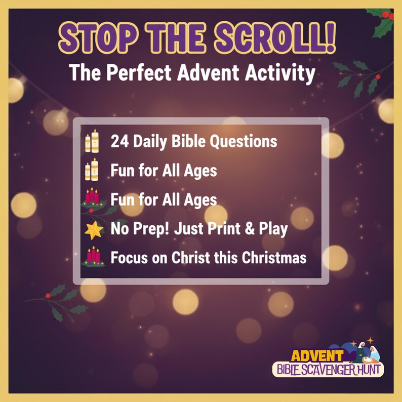 Advent Bible Scavenger Hunt Printable, 24 Days of Christmas Activity ...