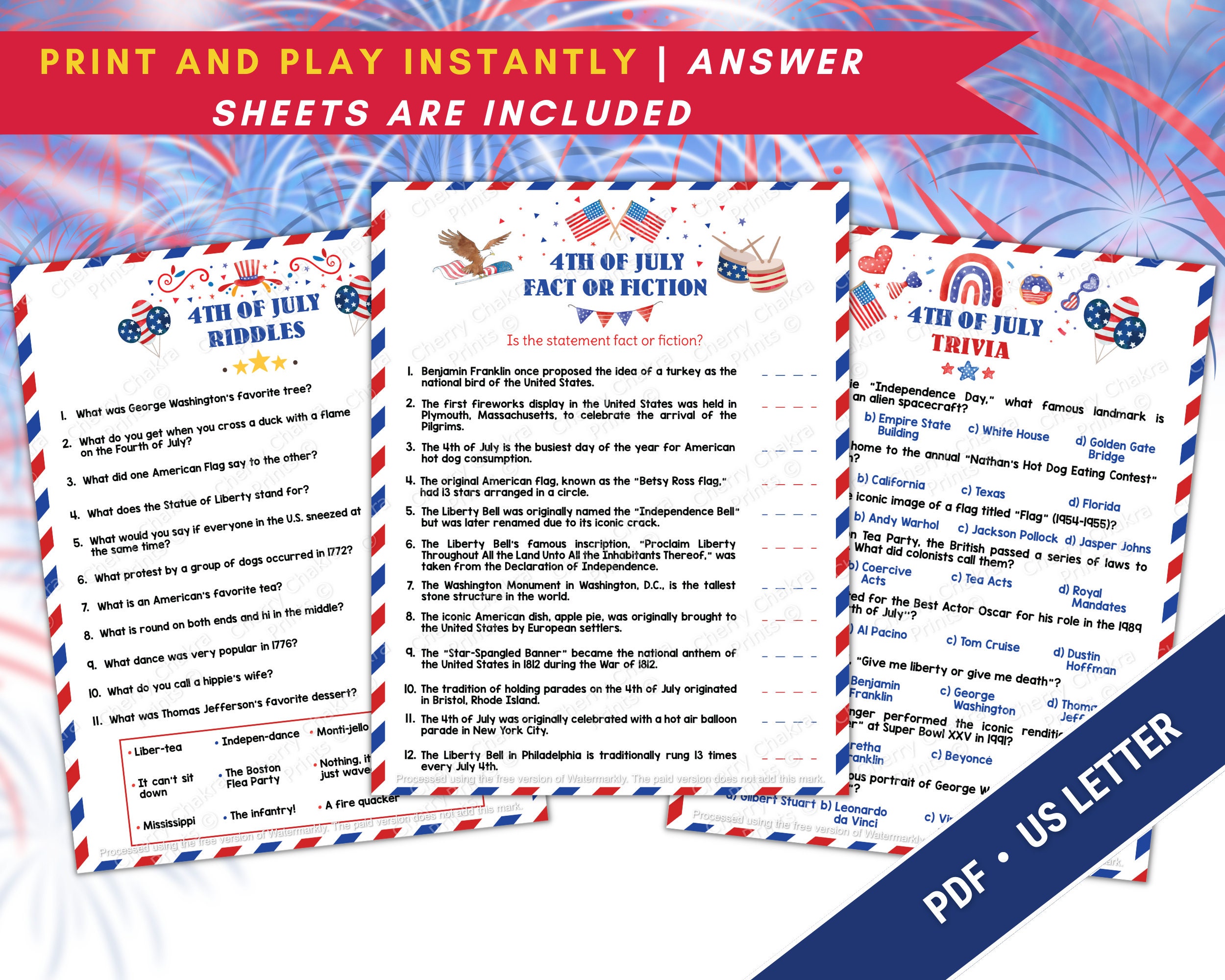 4th of July Patriotic Games Bundle, Printable Independence Day Fun ...