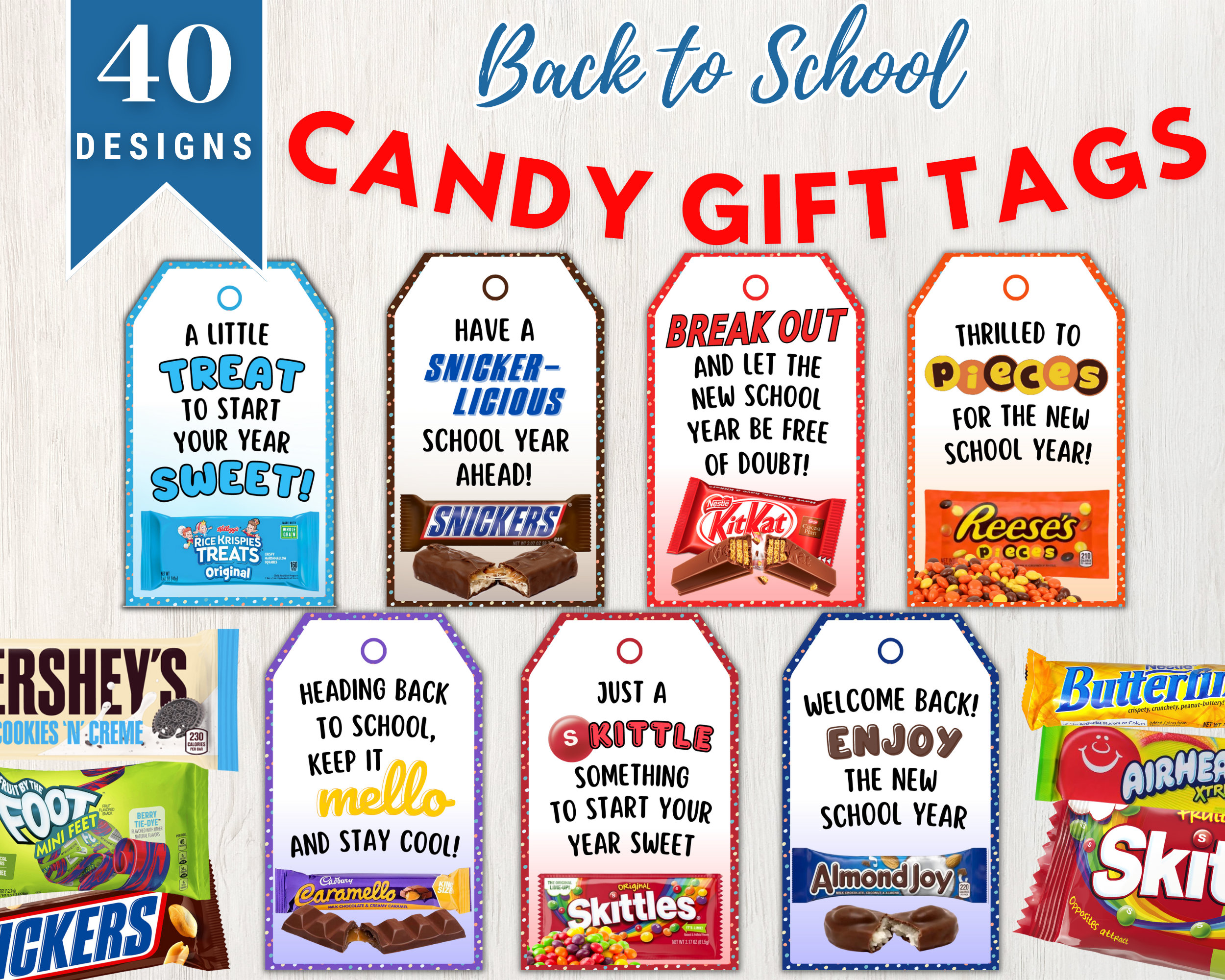 Back to School Candy Gift Tags, First Day of School Gift Tags for ...