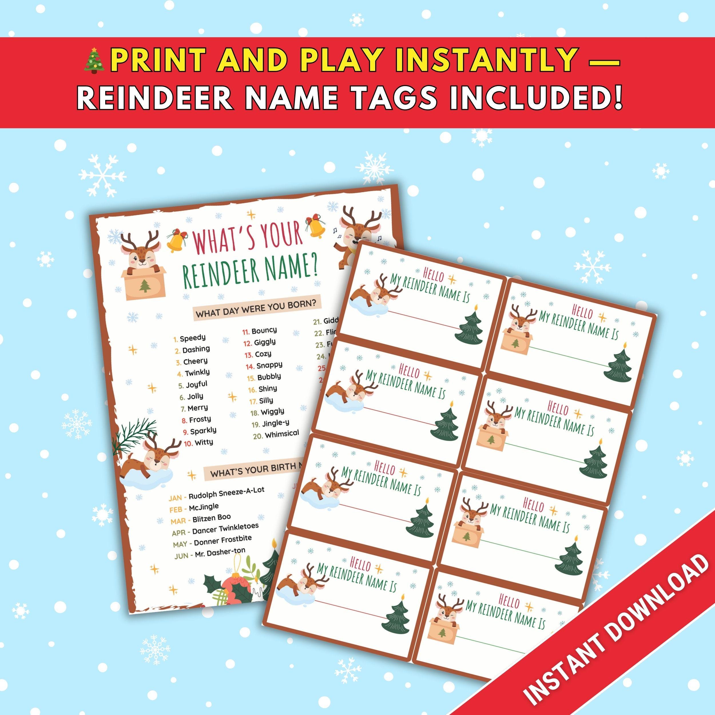 What's Your Reindeer Name Game With Name Tags & Sign, Fun Christmas ...