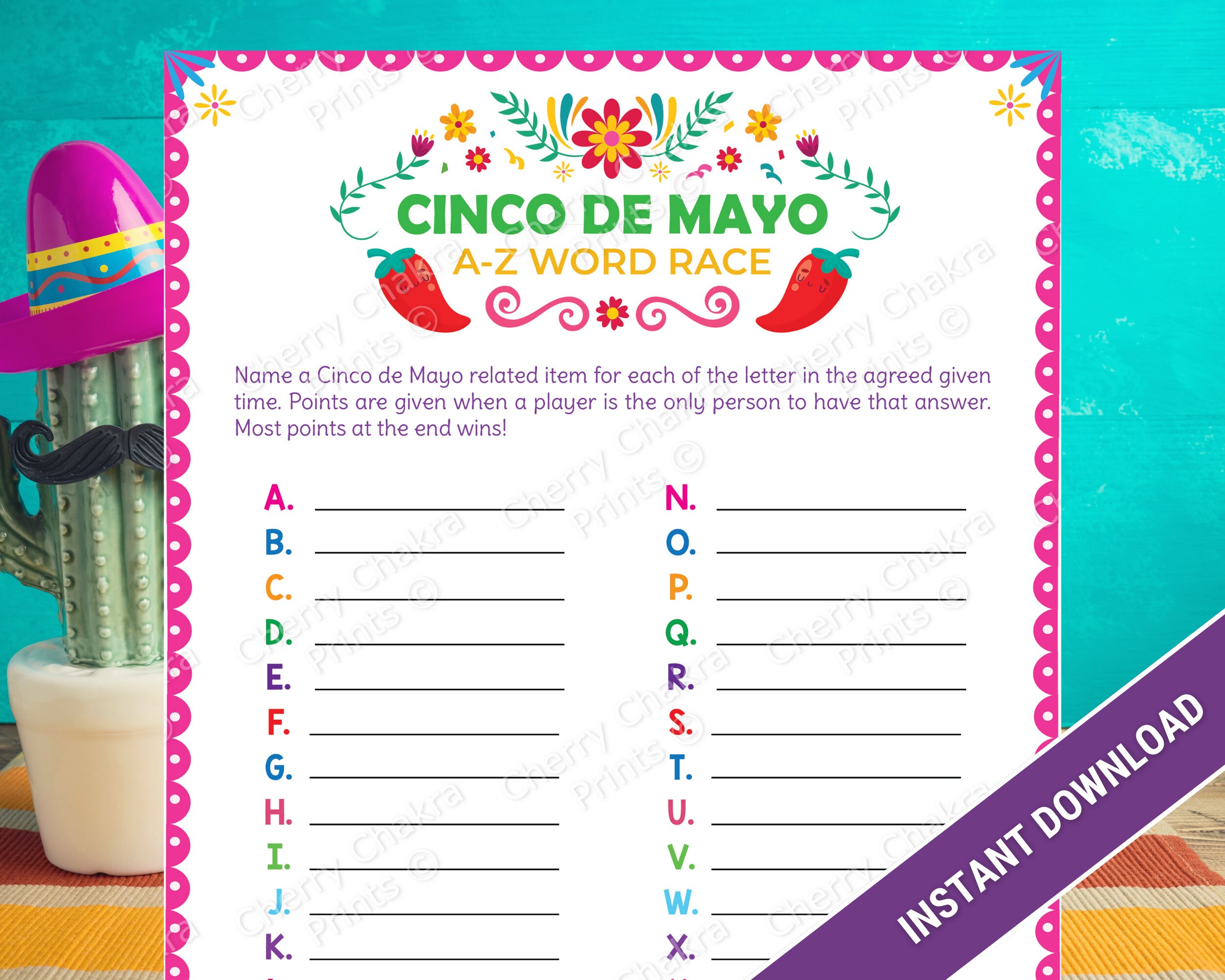 Cinco De Mayo A - Z Word Race Game | Cinco De Mayo Party Games for ...