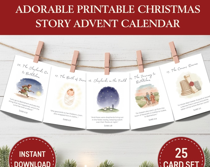 25 Day Nativity Advent Printable Cards, Christian Christmas Story ...