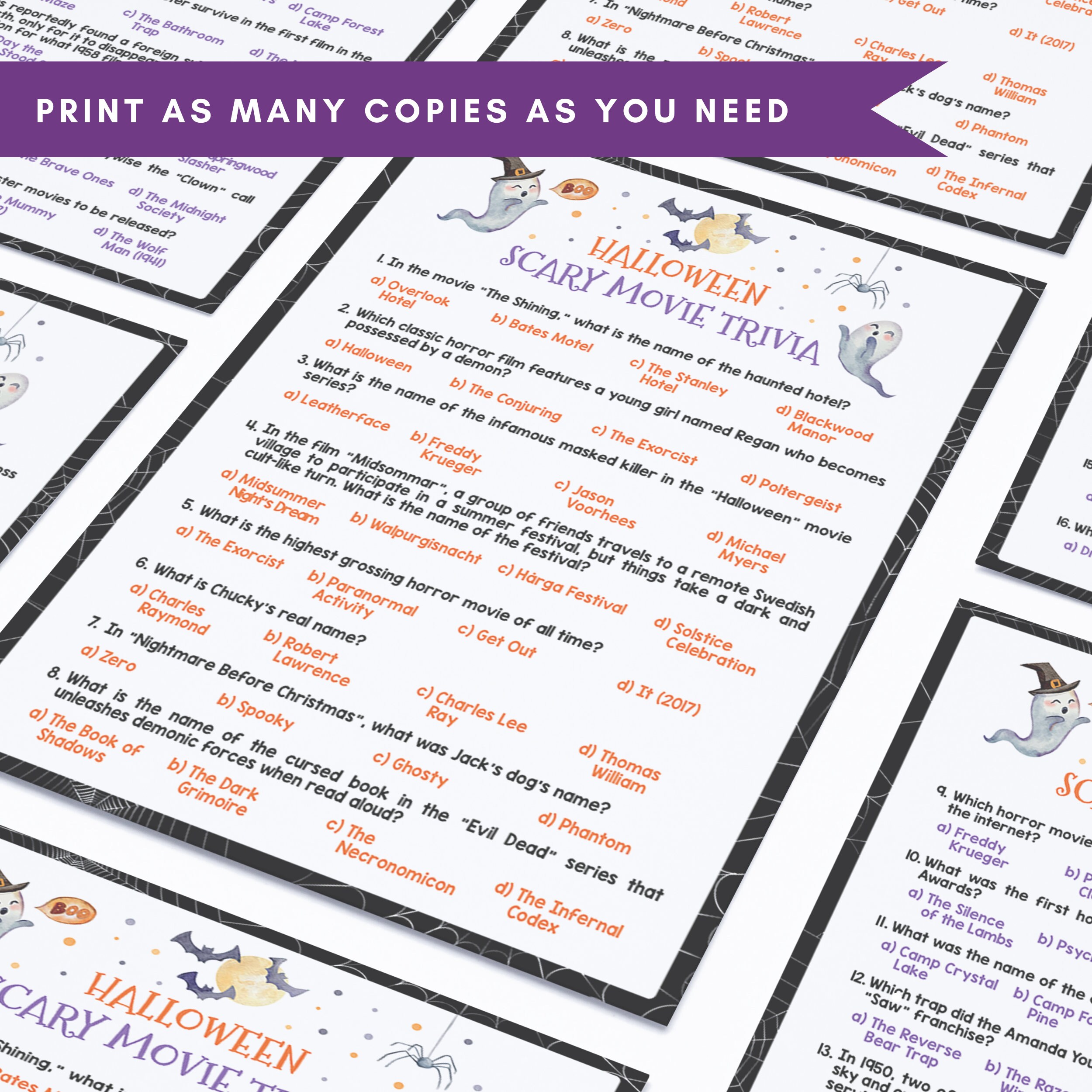 Halloween Scary Movie Trivia Game, Halloween Printable Games, Horror ...