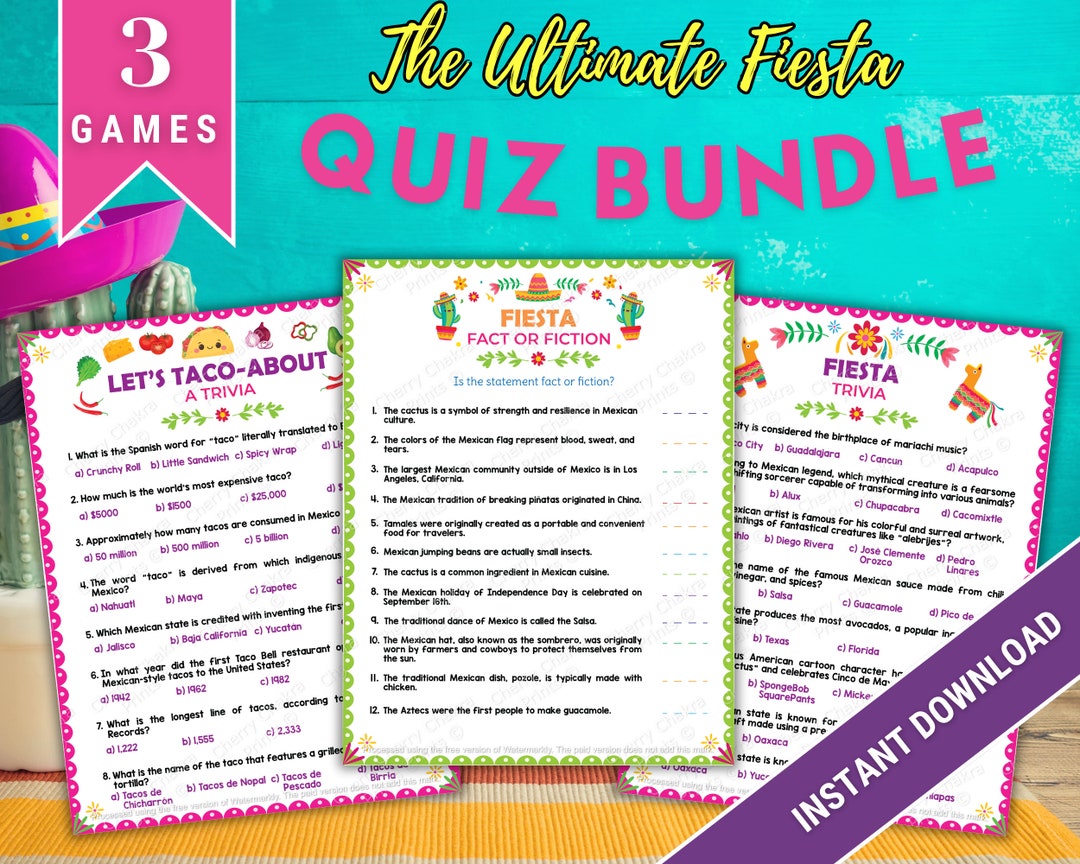 Mexican Fiesta Trivia Game Bundle, Mexican Fiesta Printable Games ...