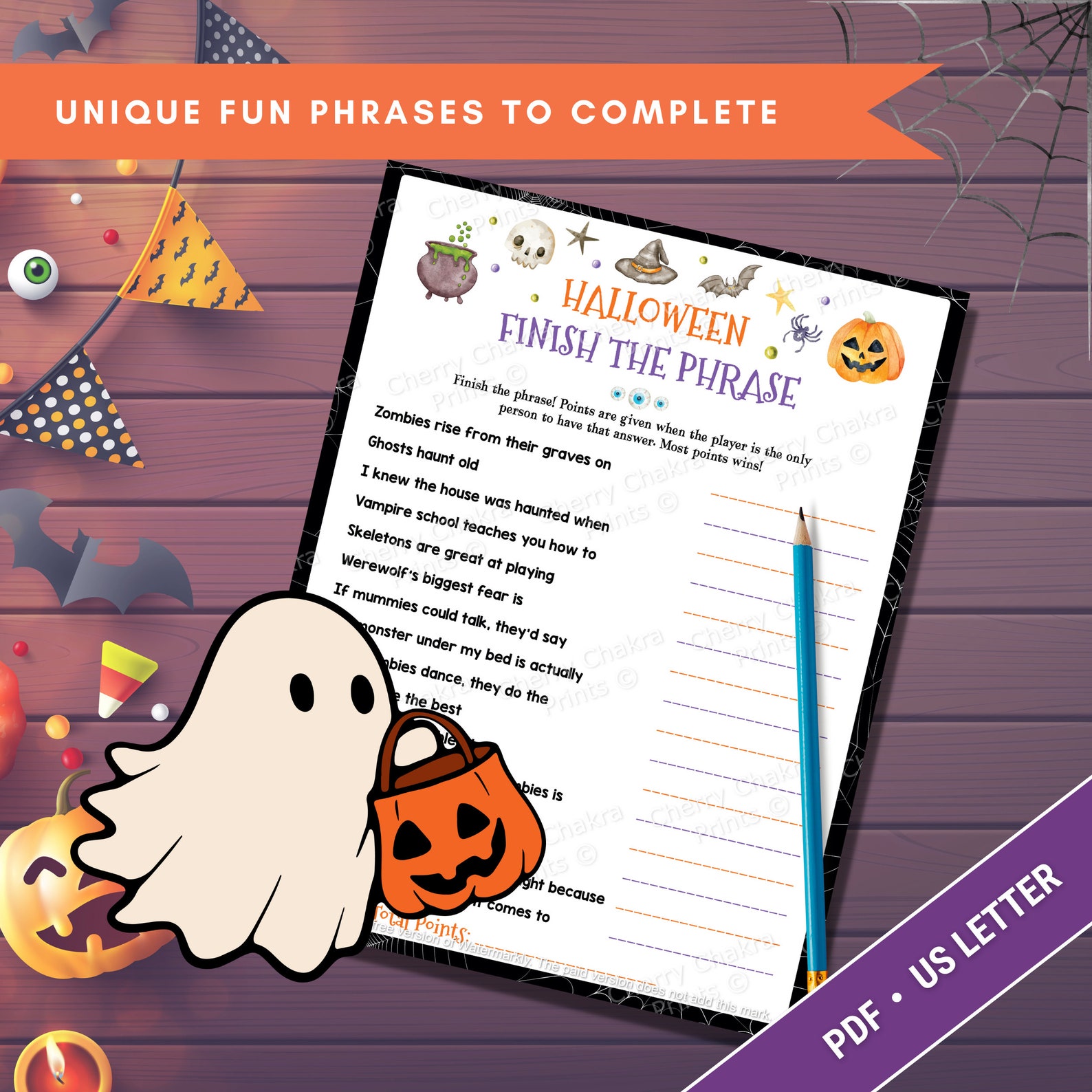 Halloween Finish the Phrase Game, Printable Halloween Party Game, Fun ...