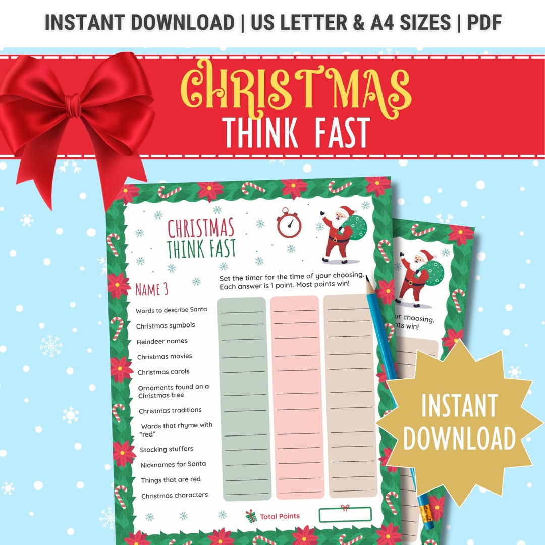 Christmas Think Fast Game, Christmas Think Quick Game, Christmas Word ...